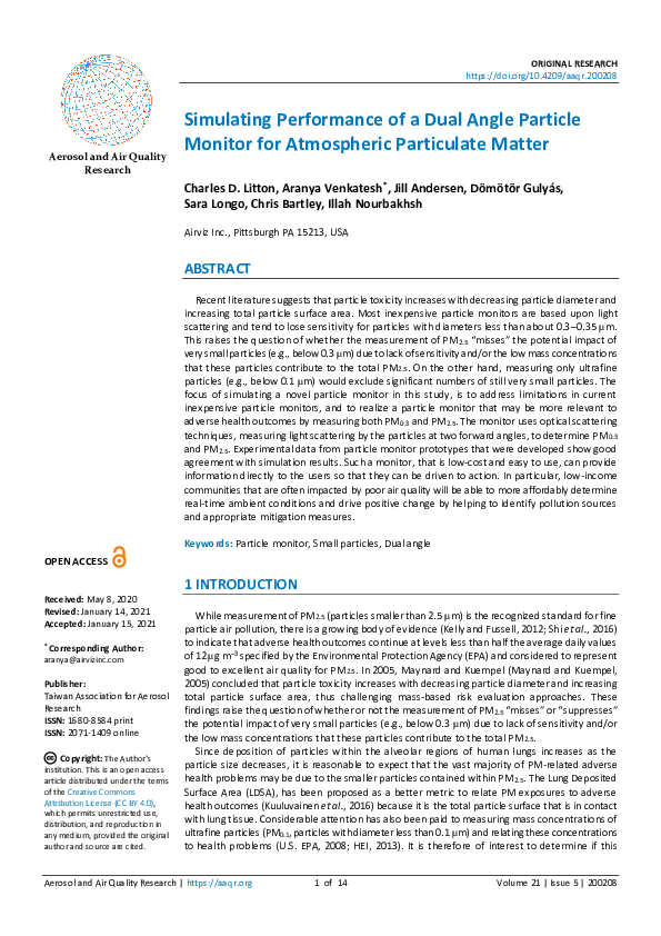 (PDF) Simulating Performance of a Dual Angle Particle Monitor for Atmospheric Particulate Matter