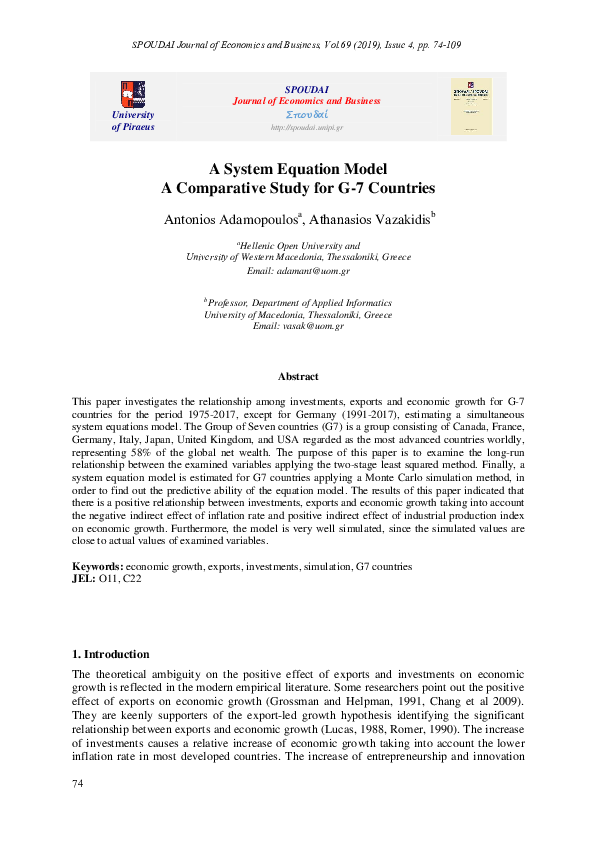 (PDF) A System Equation Model A Comparative Study for G-7 Countries