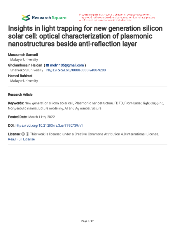 (PDF) Insights in light trapping for new generation silicon solar cell: optical characterization ...