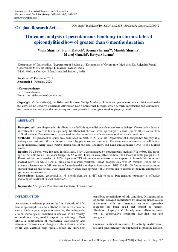 (PDF) Outcome analysis of percutaneous tenotomy in chronic lateral ...