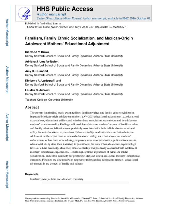 (PDF) Familism, family ethnic socialization, and Mexican-origin ...