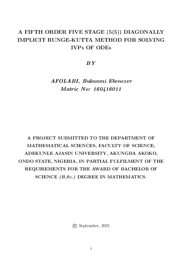 (PDF) A FIFTH ORDER FIVE STAGE (5(5)) DIAGONALLY IMPLICIT RUNGE-KUTTA METHOD FOR SOLVING IVPs OF ...