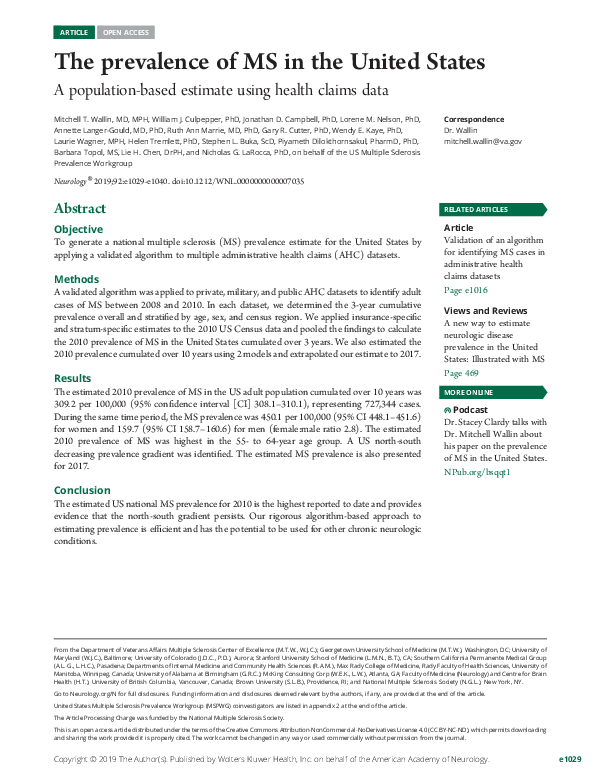 (PDF) The prevalence of MS in the United States