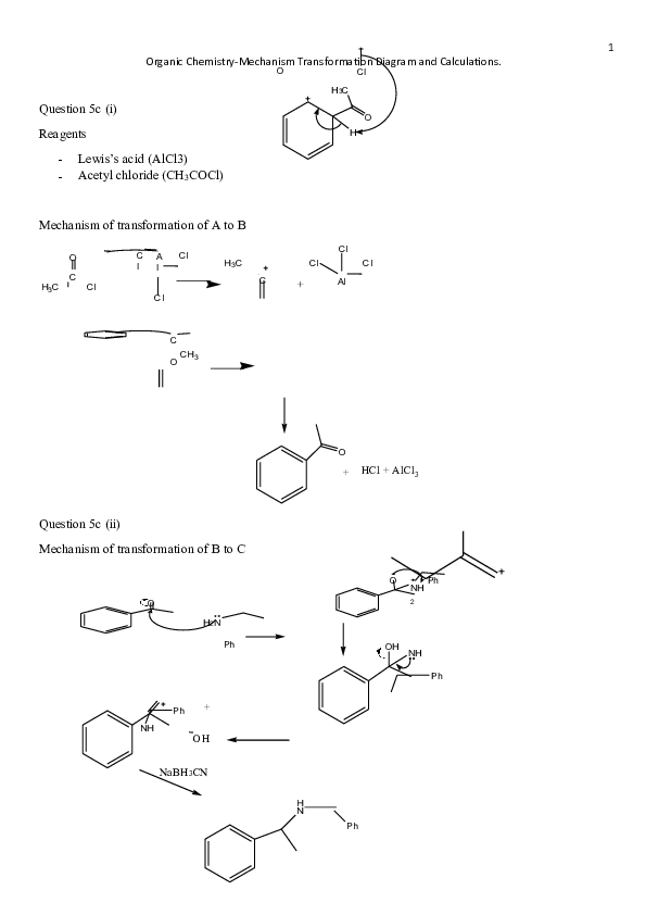 (DOC) Organic Chemistry Mechanism Transformation Diagram and Calculations