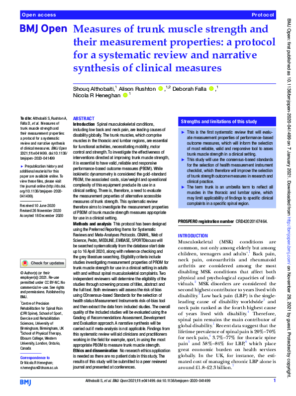 (PDF) Measures of trunk muscle strength and their measurement ...