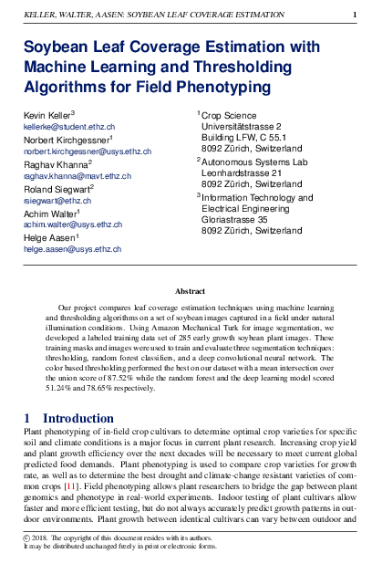 (PDF) Soybean Leaf Coverage Estimation with Machine Learning and Thresholding Algorithms for ...