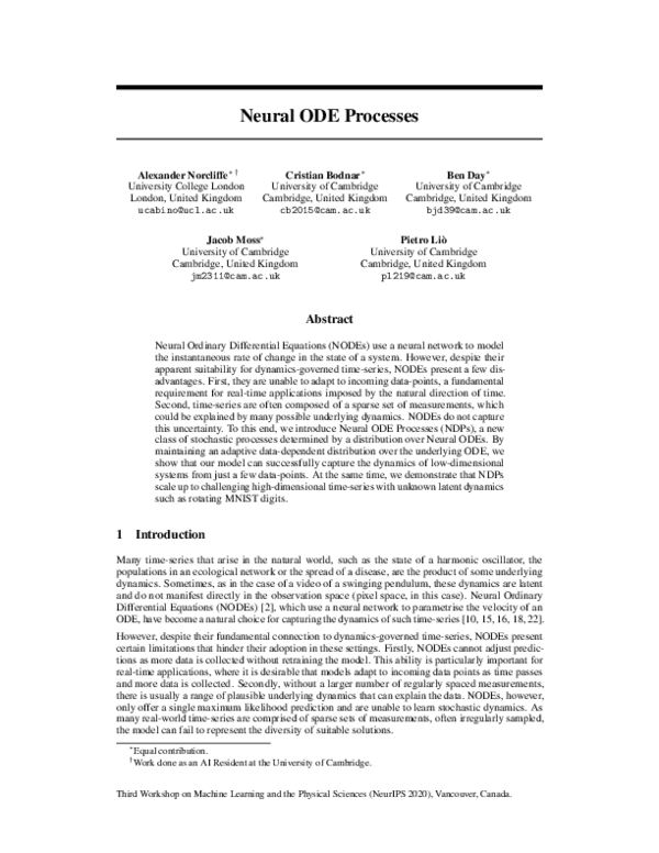 (PDF) Neural ODE Processes