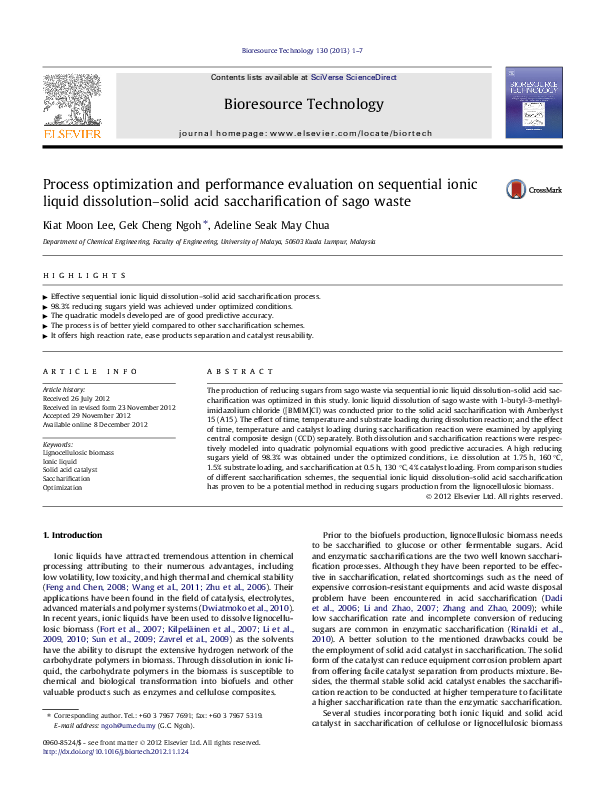 Pdf Process Optimization And Performance Evaluation On Sequential Ionic Liquid Dissolution