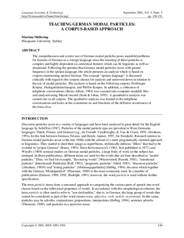 (PDF) Teaching German modal particles: A corpus-based approach