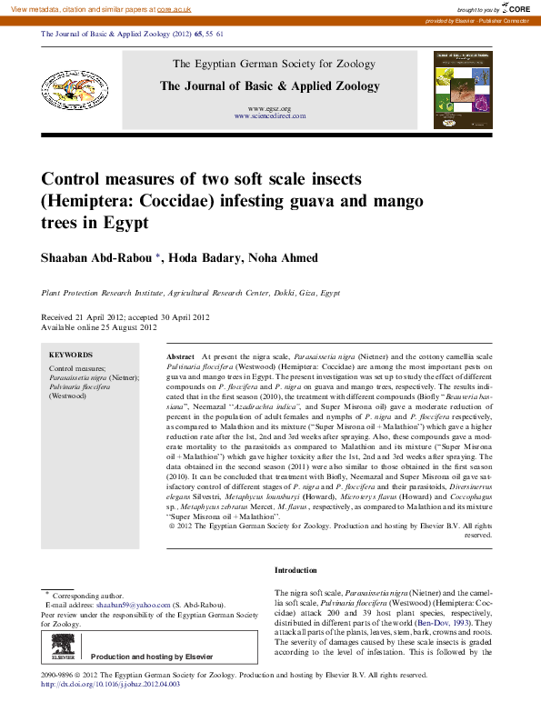 (PDF) Control measures of two soft scale insects (Hemiptera: Coccidae ...