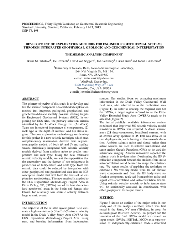 (PDF) Development of Exploration Methods for Engineered Geothermal Systems