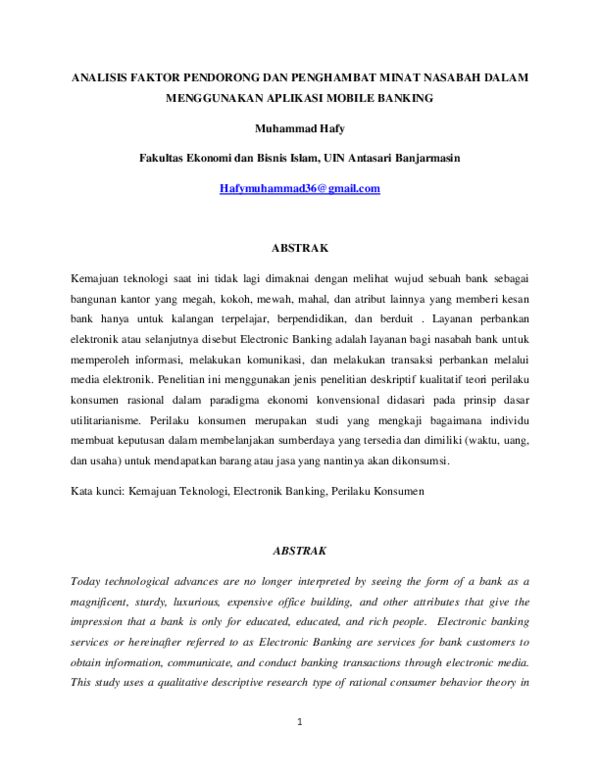 (PDF) ANALISIS FAKTOR PENDORONG DAN PENGHAMBAT MINAT NASABAH DALAM MENGGUNAKAN APLIKASI MOBILE ...