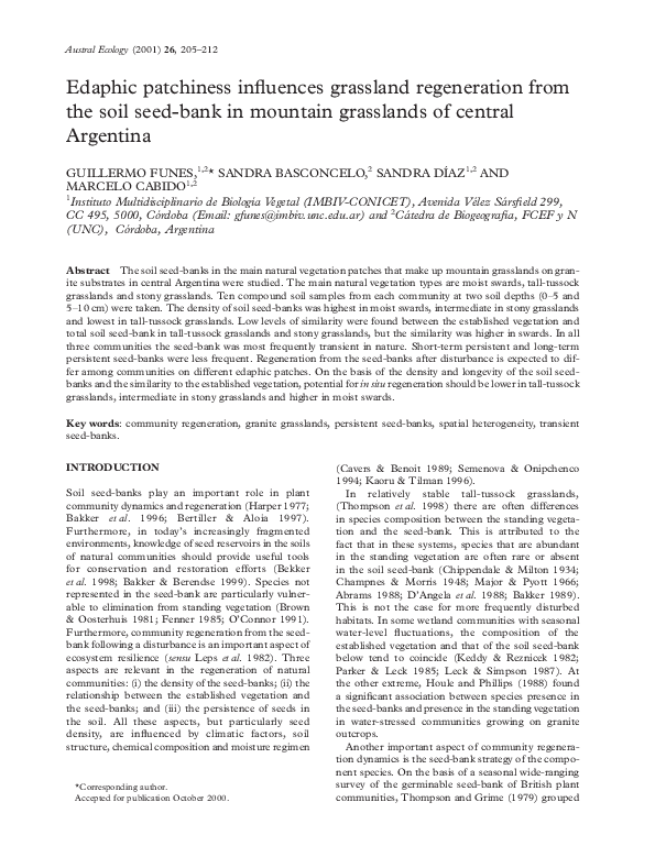 (PDF) Edaphic patchiness influences grassland regeneration from the ...