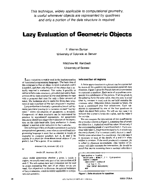 (PDF) Lazy Evaluation of Geometric Objects