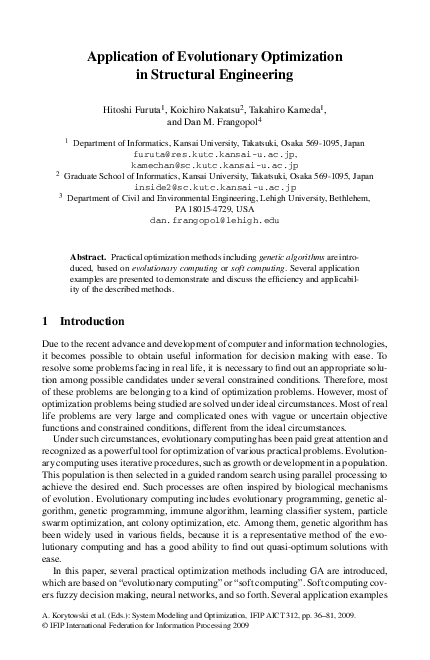 (PDF) Application of Evolutionary Optimization in Structural Engineering | Dan Frangopol ...