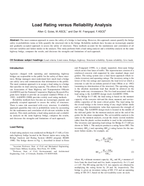 (PDF) Load Rating versus Reliability Analysis