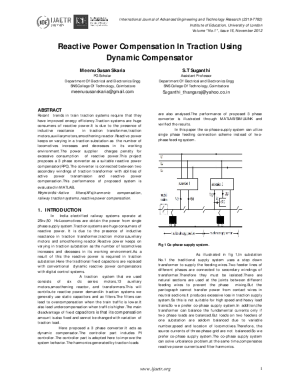(PDF) Reactive Power Compensation In Traction Using Dynamic Compensator