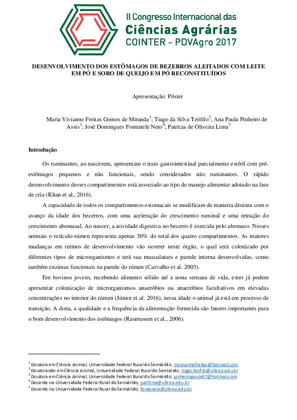 (PDF) Desenvolvimento Dos Estômagos De Bezerros Aleitados Com Leite Em ...