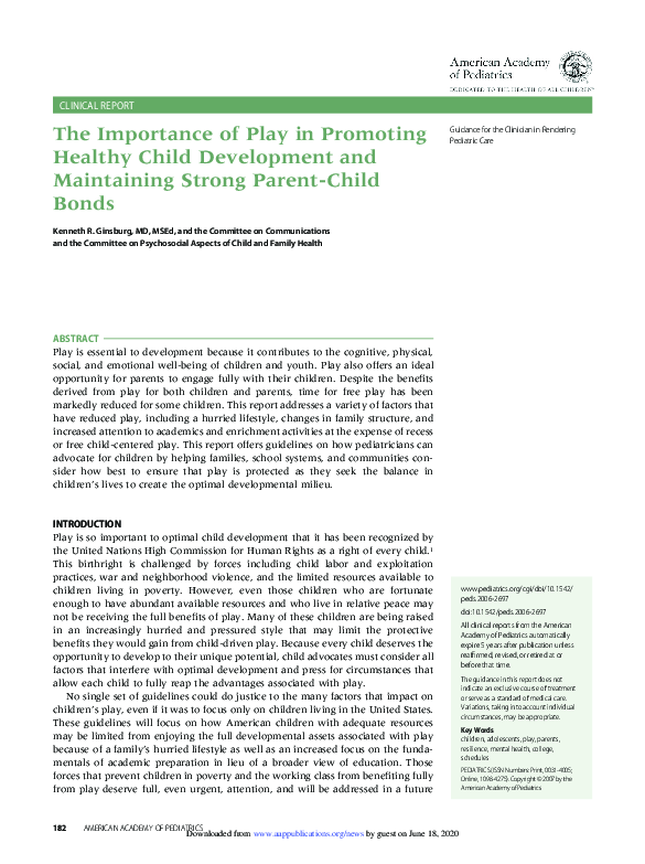 (PDF) The importance of play in promoting healthy child development and ...