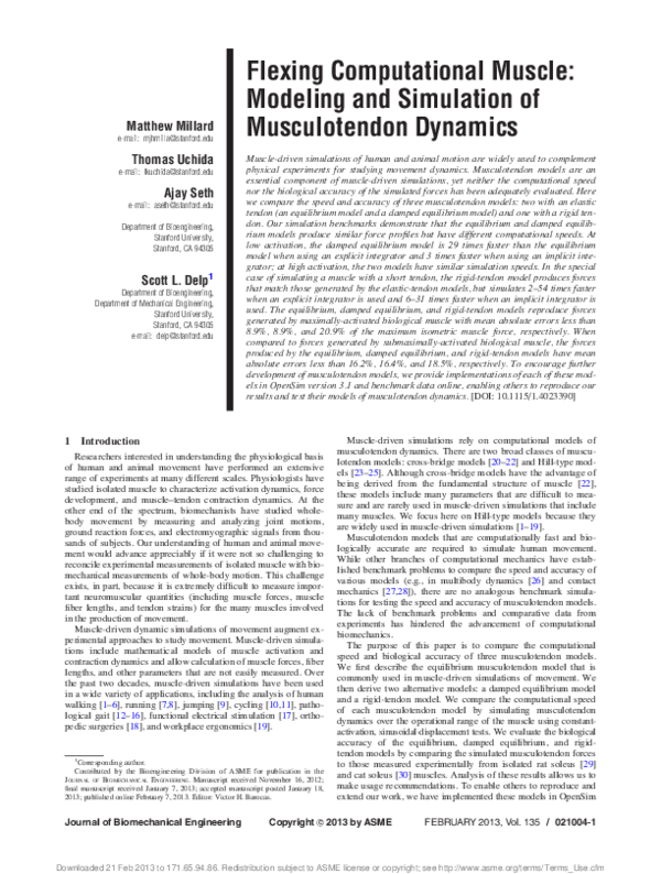 (PDF) Flexing Computational Muscle: Modeling and Simulation of Musculotendon Dynamics