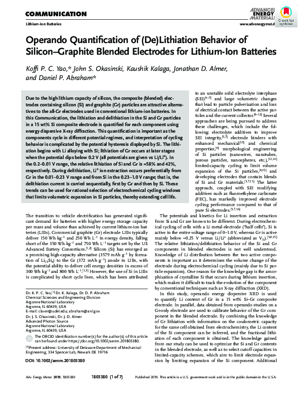 (PDF) Operando Quantification of (De)Lithiation Behavior of Silicon ...