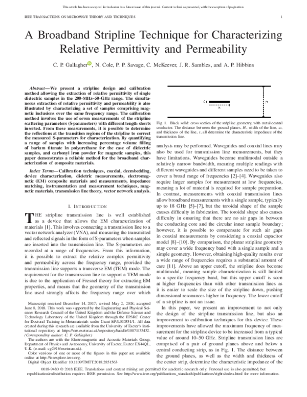 (PDF) A Broadband Stripline Technique for Characterizing Relative Permittivity and Permeability