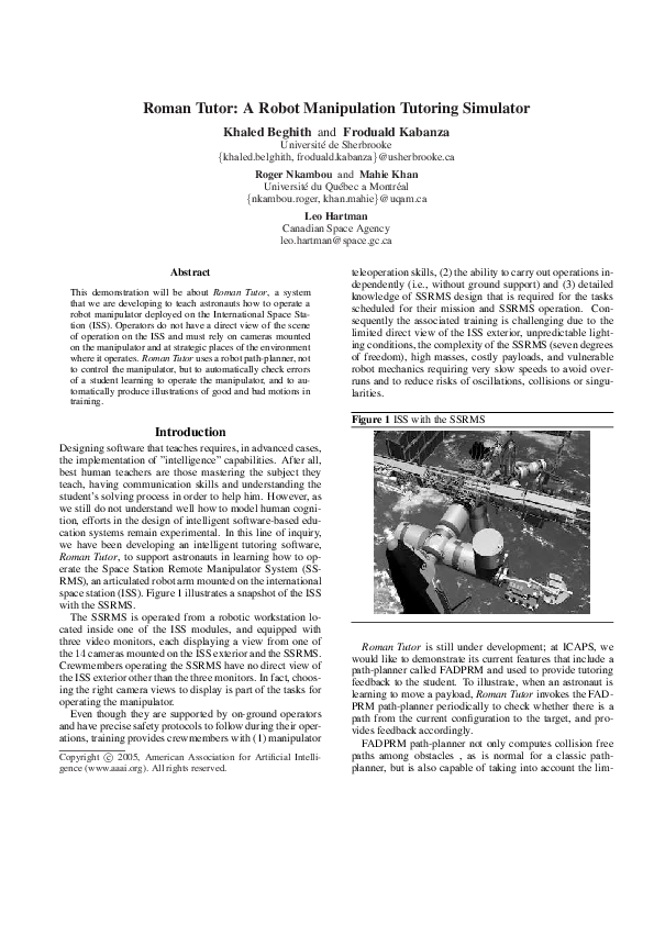 (PDF) Roman Tutor: A Robot Manipulation Tutoring Simulator