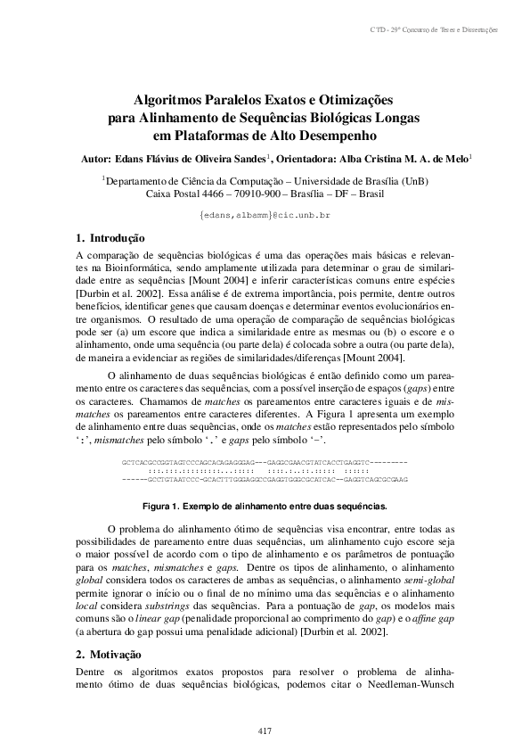 (PDF) Algoritmos Paralelos Exatos e Otimizações para Alinhamento de ...