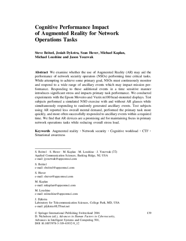 (PDF) Cognitive Performance Impact of Augmented Reality for Network ...