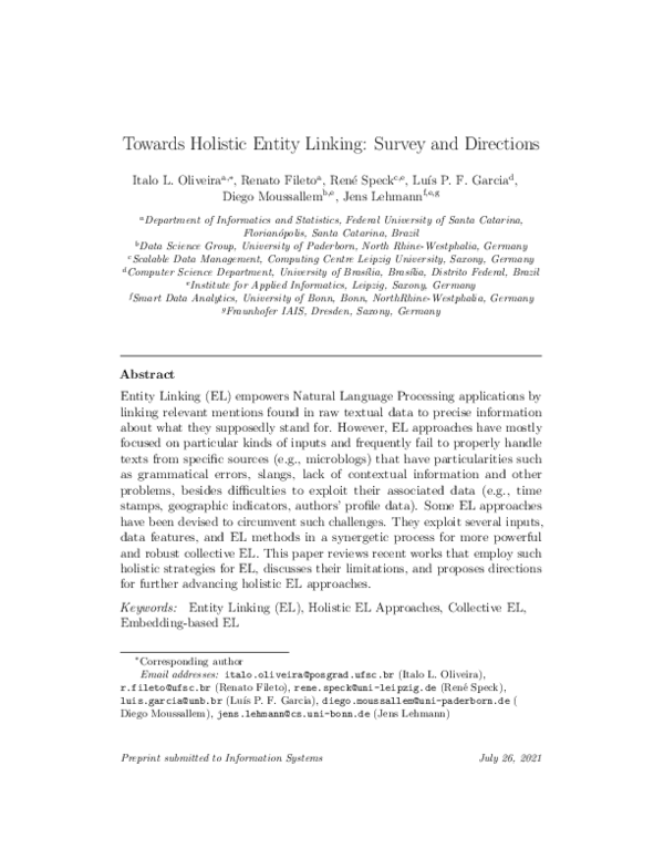 (PDF) Towards holistic Entity Linking: Survey and directions