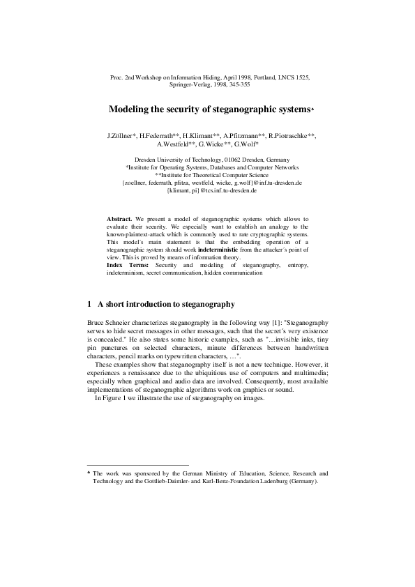 (PDF) Modeling the Security of Steganographic Systems