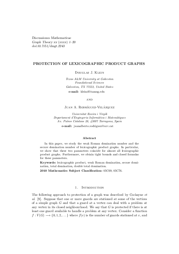 (PDF) Protection of lexicographic product graphs