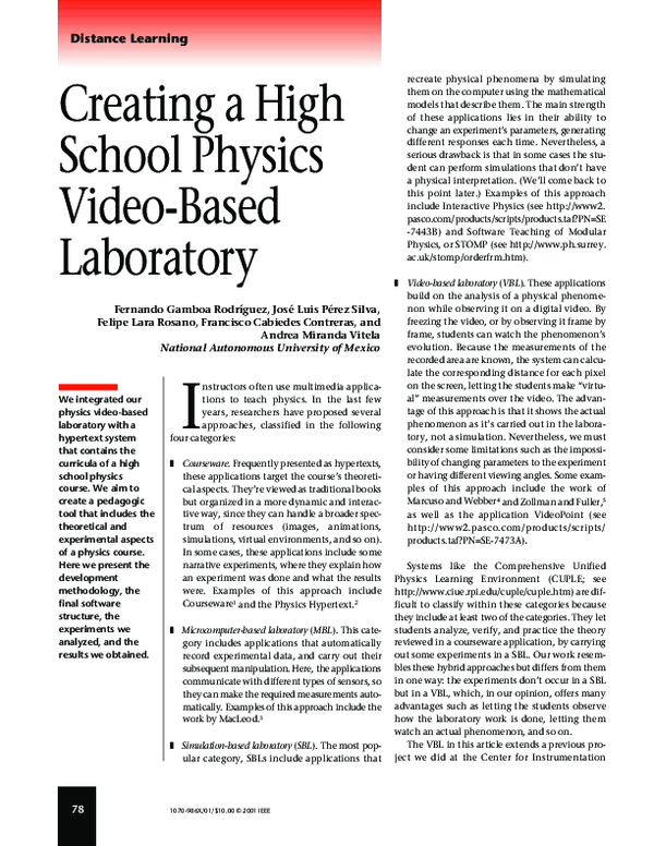 (PDF) Creating a high school physics video based laboratory