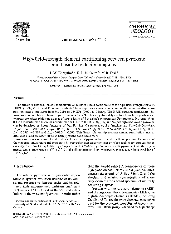 (PDF) High-field-strength element partitioning between pyroxene and ...