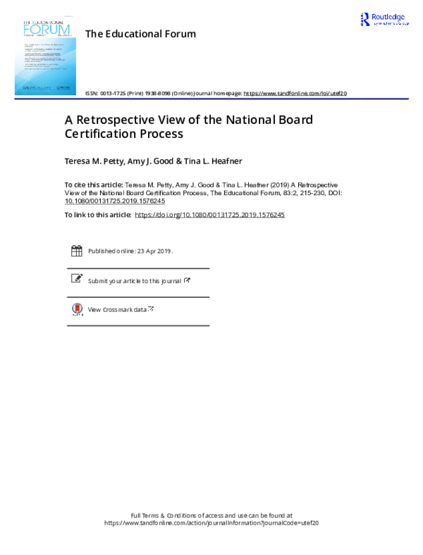 (PDF) A Retrospective View of the National Board Certification Process