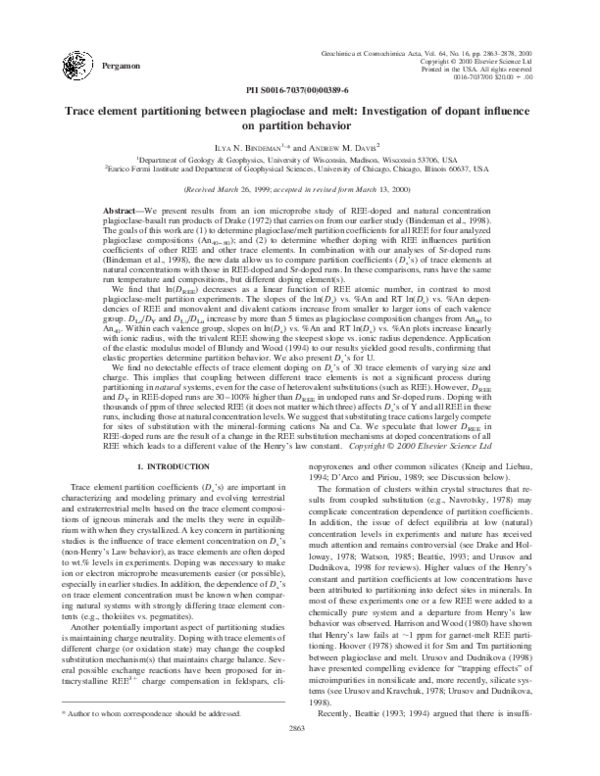 (PDF) Trace element partitioning between plagioclase and melt: investigation of dopant influence ...