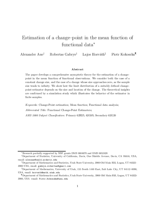 (PDF) Estimation of a change-point in the mean function of functional ...