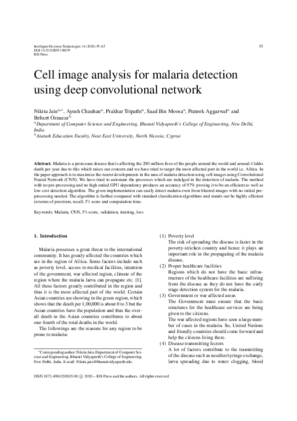 (PDF) Cell image analysis for malaria detection using deep ...