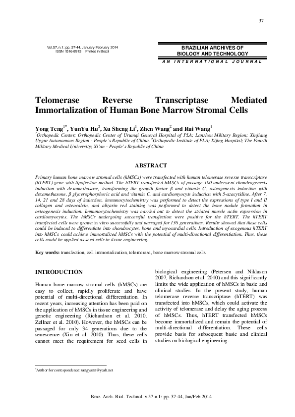 (PDF) Telomerase reverse transcriptase mediated immortalization of ...