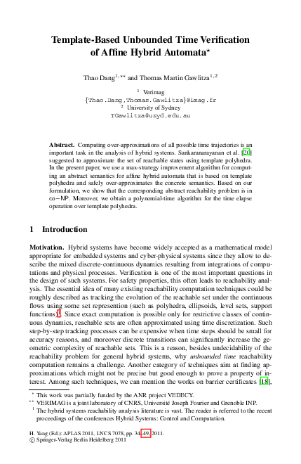 Pdf Template Based Unbounded Time Verification Of Affine Hybrid Automata