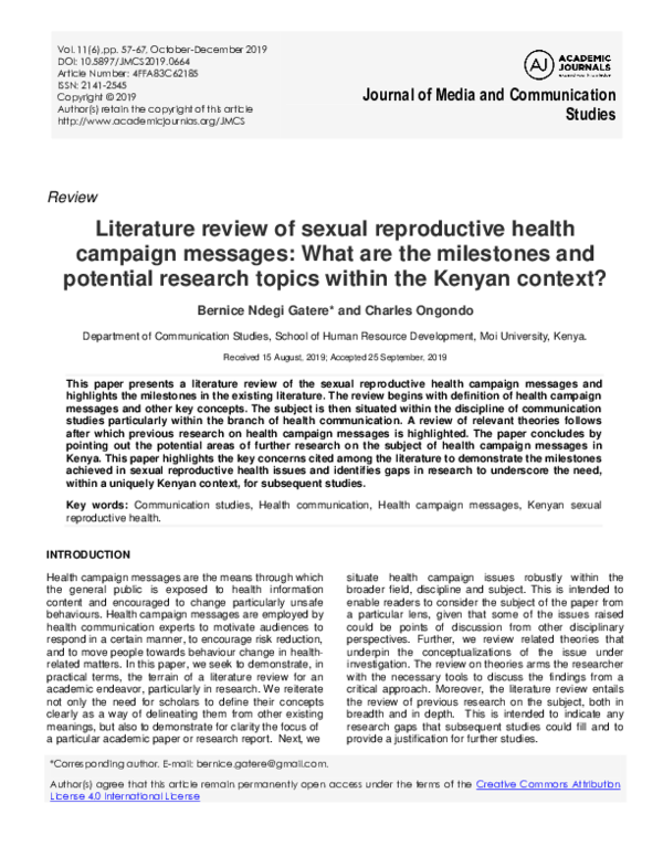 (PDF) Literature review of sexual reproductive health campaign messages ...