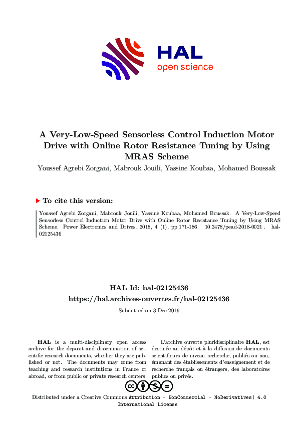 Pdf A Very Low Speed Sensorless Control Induction Motor Drive With