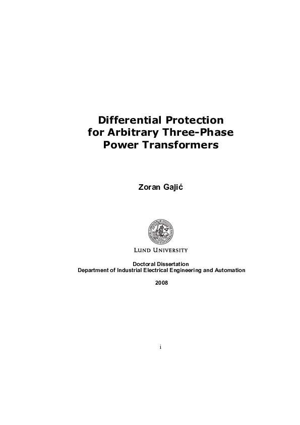 (PDF) Differential Protection for Arbitrary Three-Phase Power Transformers