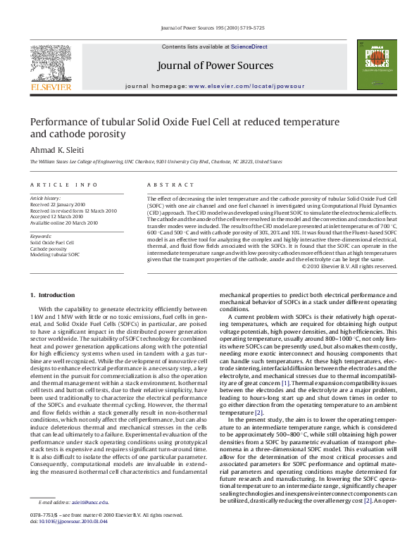 (PDF) Performance of tubular Solid Oxide Fuel Cell at reduced ...