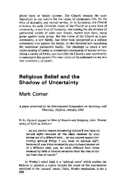 (PDF) Religious Belief and the Shadow of Uncertainty