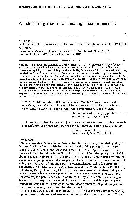 (PDF) A risk-sharing model for locating noxious facilities