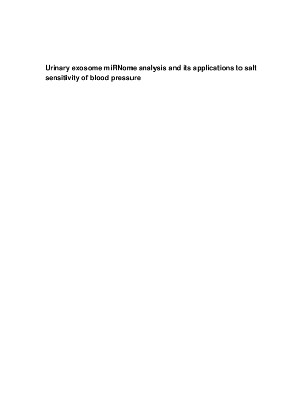 (PDF) Urinary exosome miRNome analysis and its applications to salt ...