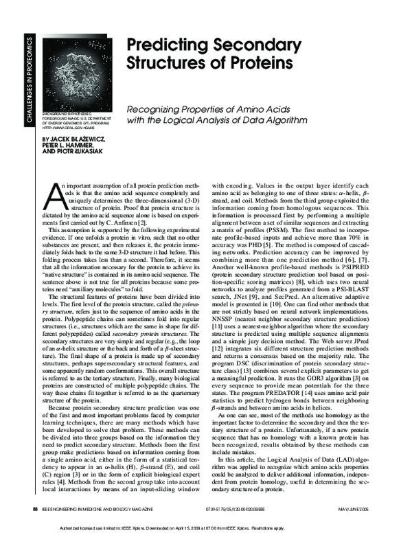 (PDF) Predicting secondary structures of proteins