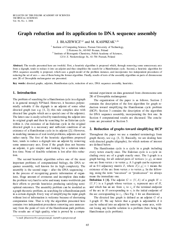 (PDF) Graph reduction and its application to DNA sequence assembly