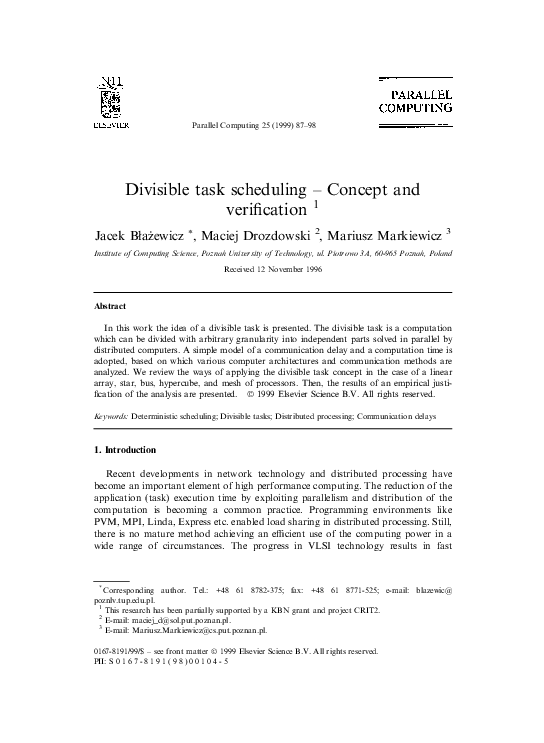 Pdf Divisible Task Scheduling Concept And Verification